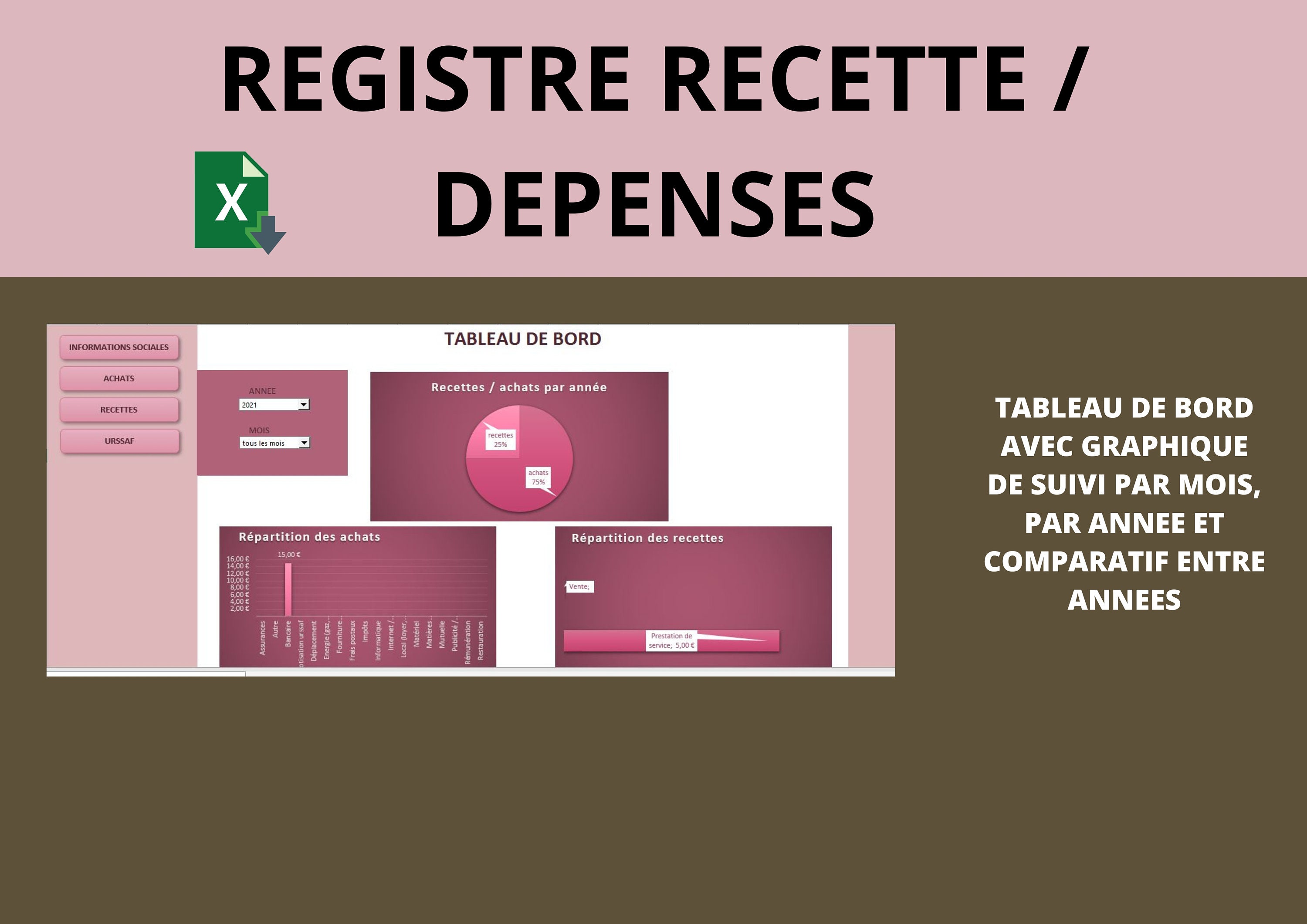 Purchasing and Recipe Register, Urssaf Declaration, Excel File for ...