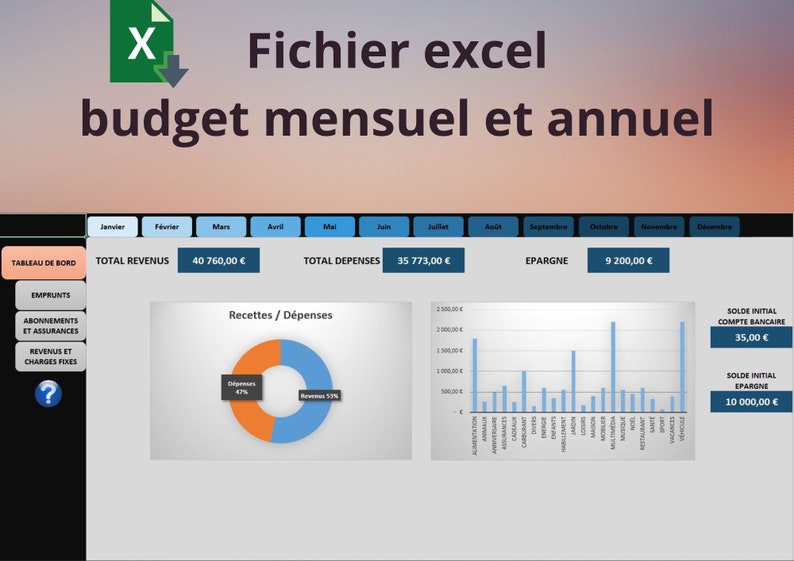 Monthly and Annual Excel Budget in French Fully Automated, File to ...