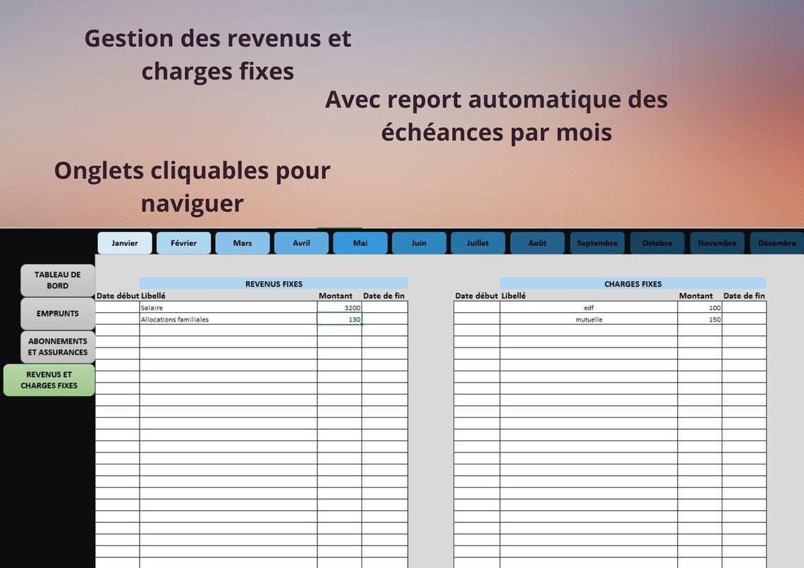 Monthly and Annual Excel Budget in French Fully Automated, File to ...