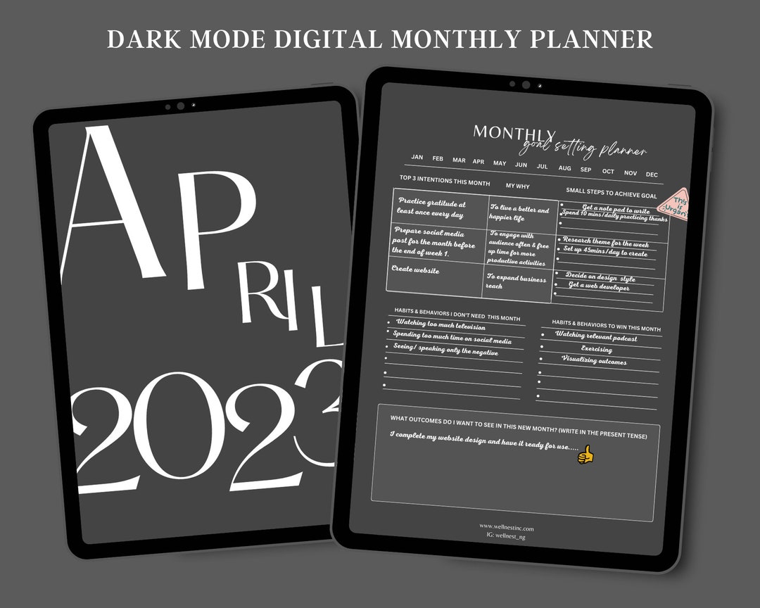 Dark Mode Digital Planner | April Digital Planner | 2023 Planner| iPad ...
