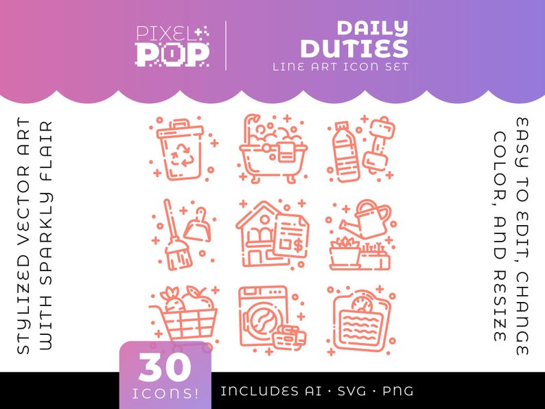 Daily Duties Line Art Icon Set • SVG PNG Bundle - Etsy Australia