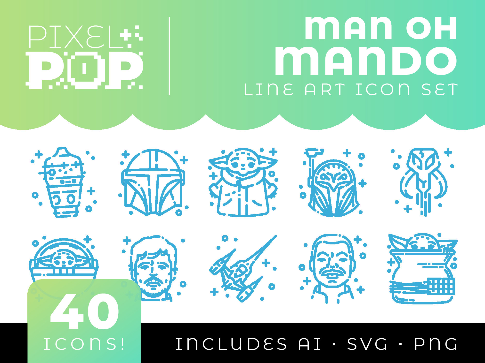 Man Oh Mando Line Art Icon Set - Etsy
