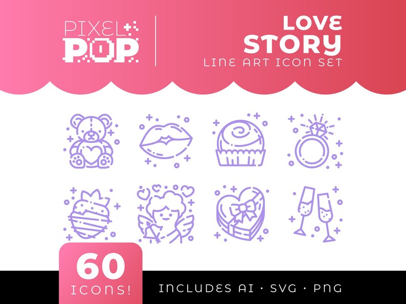 Love Story Line Art Icon Set - Etsy