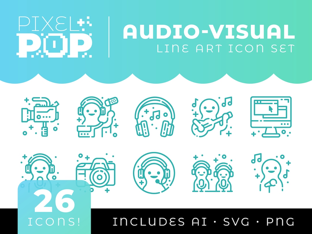 Audio-visual Line Art Icon Set - Etsy
