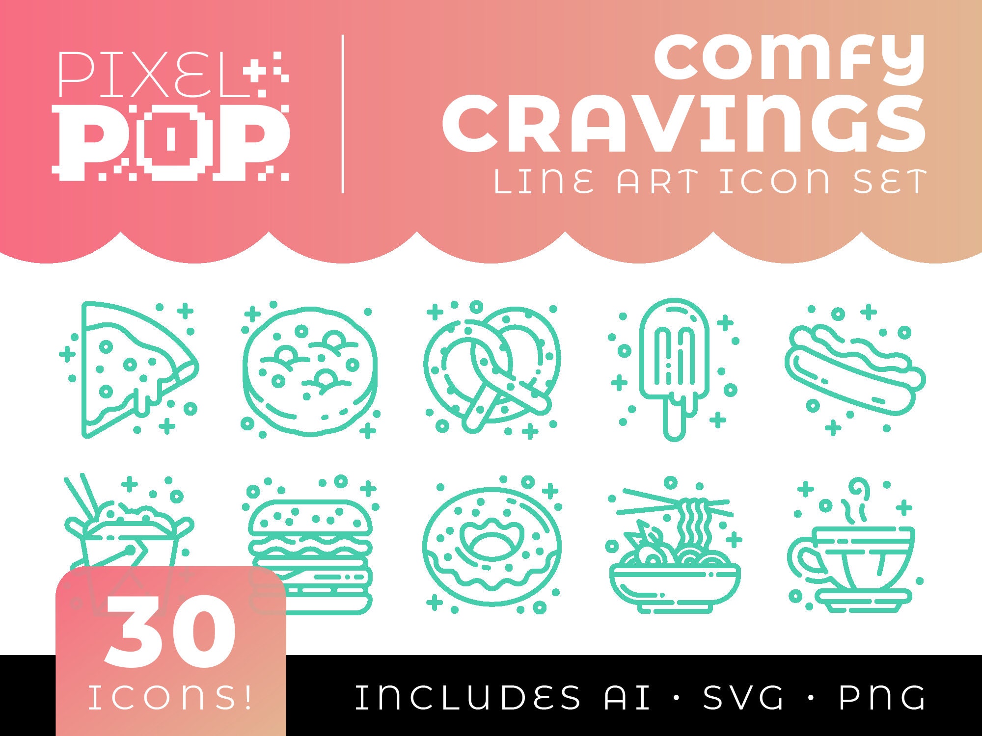Comfy Cravings Line Art Icon Set - Etsy