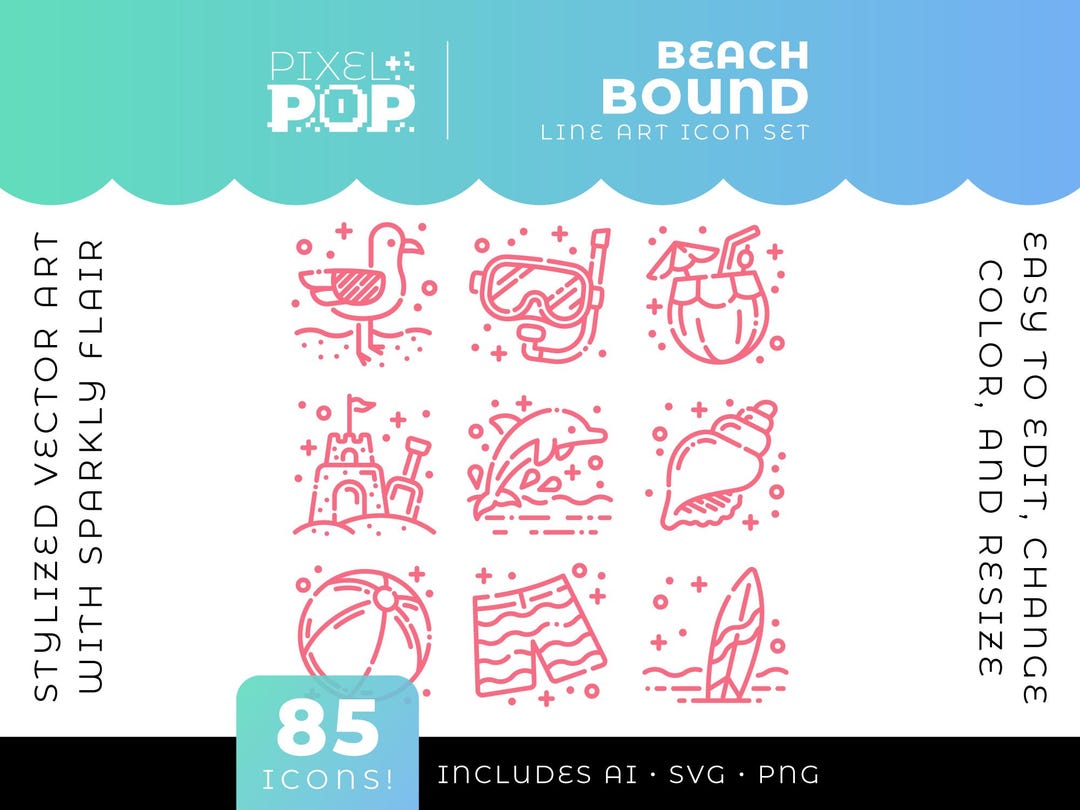 Beach Bound Line Art Icon Set • SVG PNG Bundle - Etsy