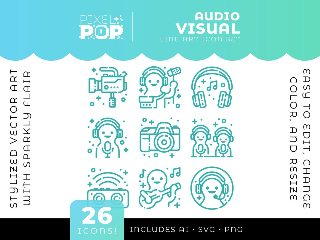 Audio-visual Line Art Icon Set • SVG PNG Bundle - Etsy
