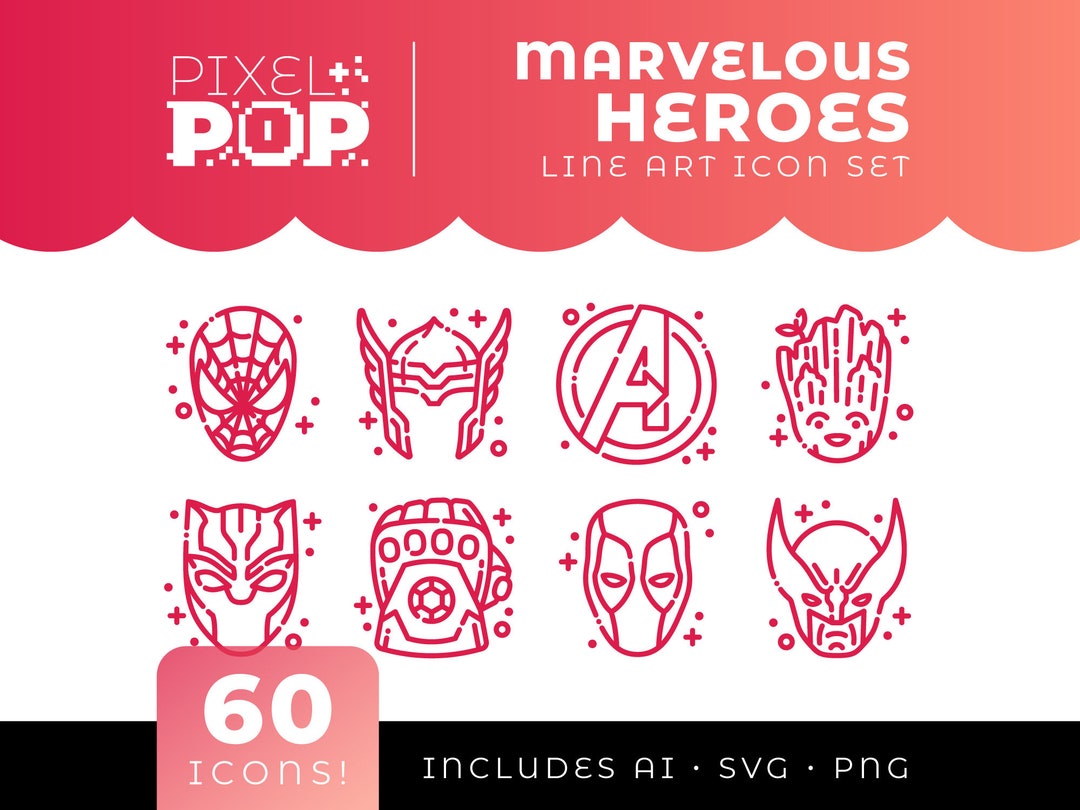 Marvelous Heroes Line Art Icon Set - Etsy