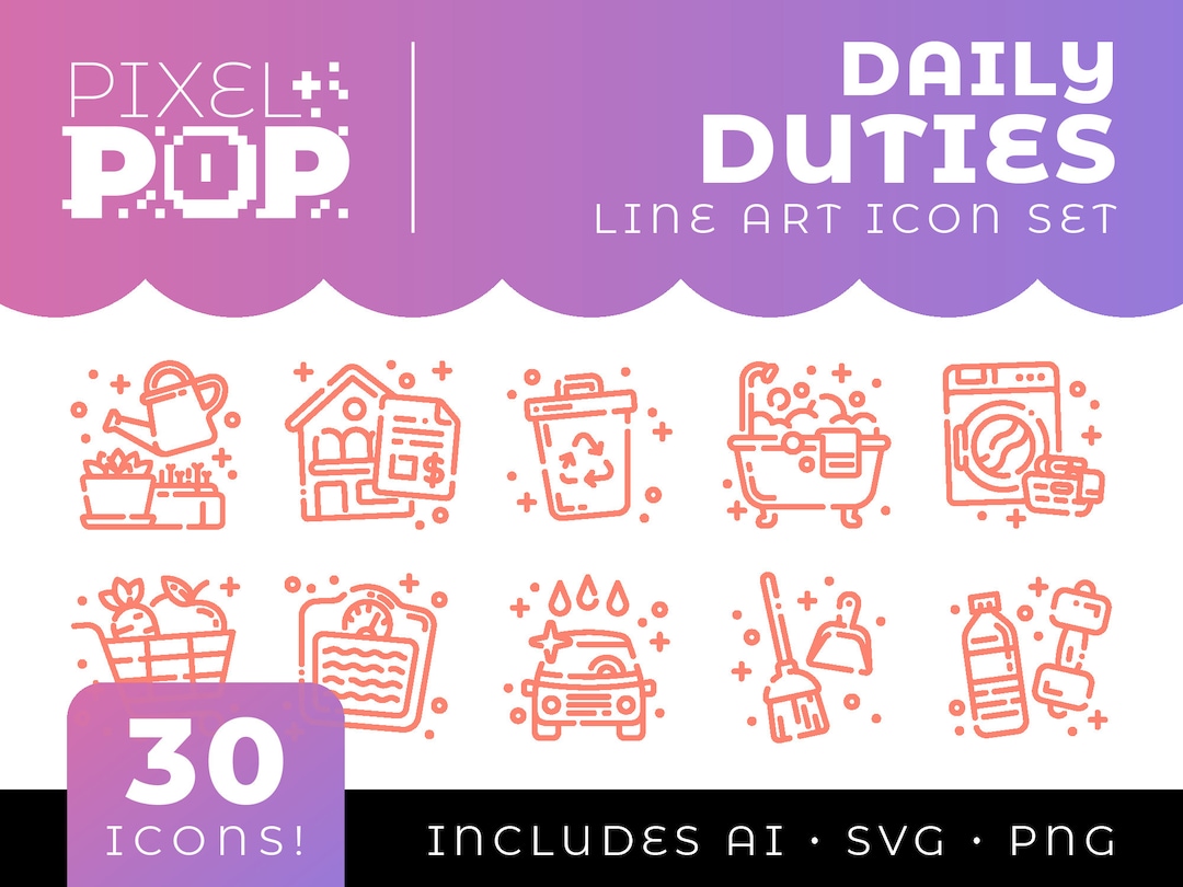 Daily Duties Line Art Icon Set - Etsy