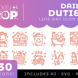 Daily Duties Line Art Icon Set - Etsy