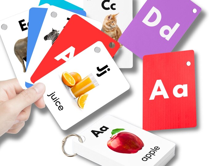 English Alphabet Flash Cards for Kids, Early Learning First Word Cards ...