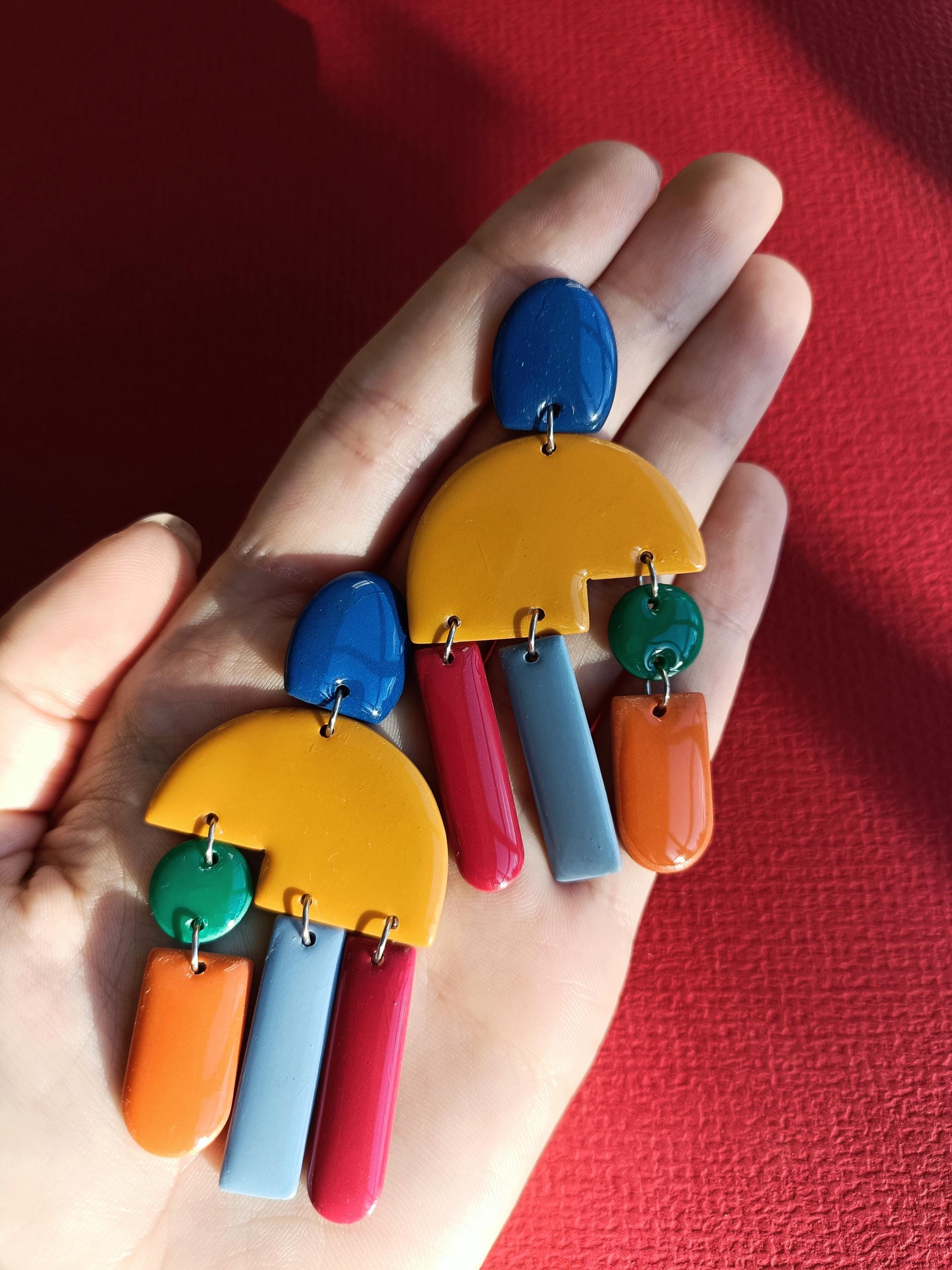 Fall Color Scheme Polymer Clay Earrings / Handmade Geometric Shape Stud ...
