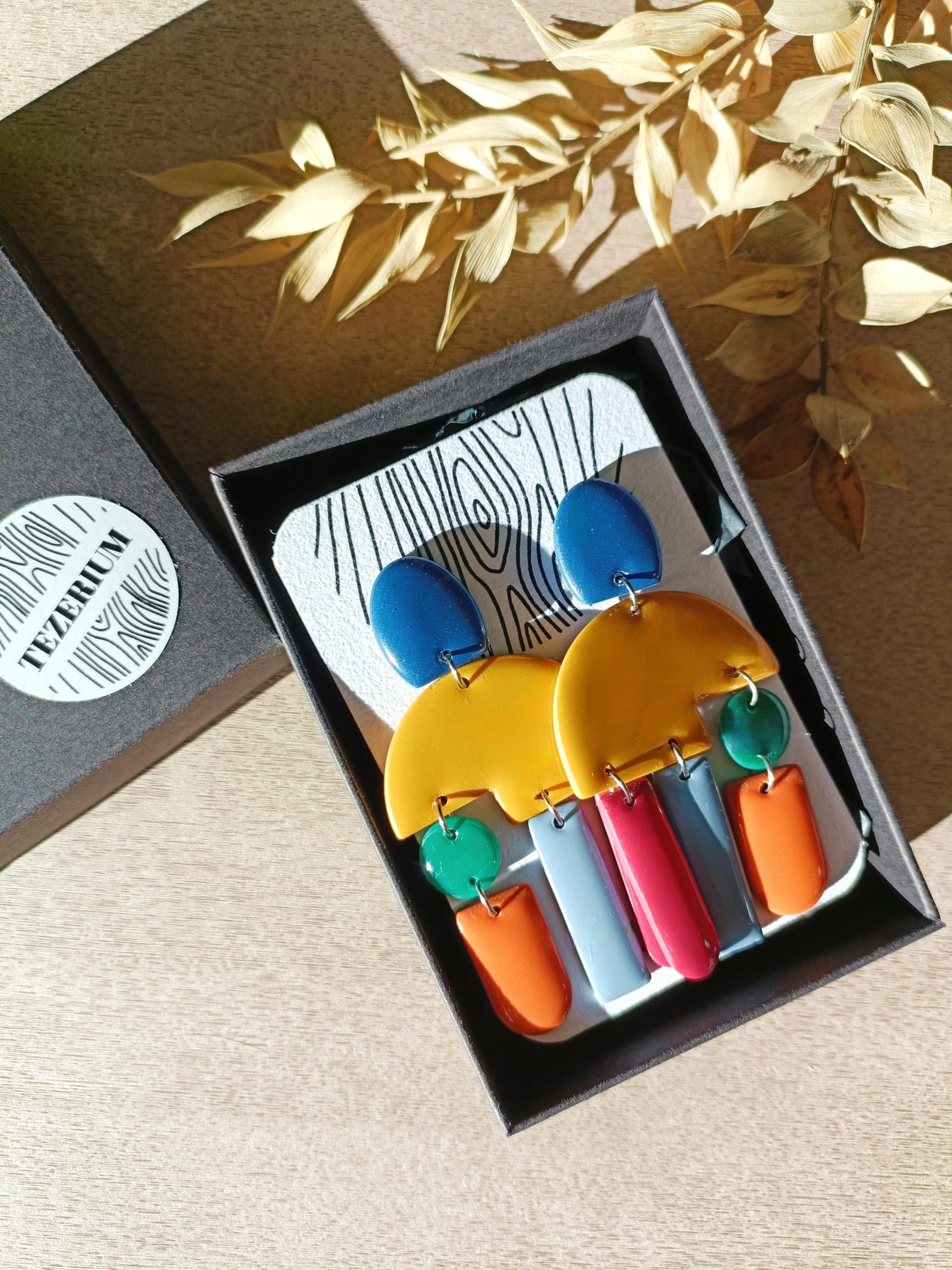 Fall Color Scheme Polymer Clay Earrings / Handmade Geometric Shape Stud ...