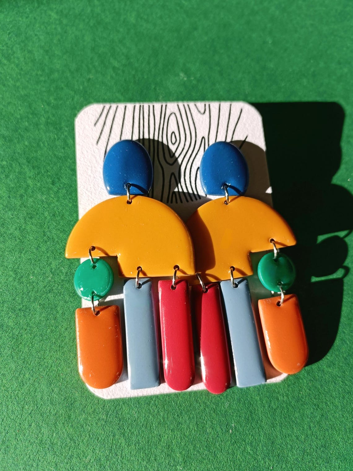 Fall Color Scheme Polymer Clay Earrings / Handmade Geometric Shape Stud ...