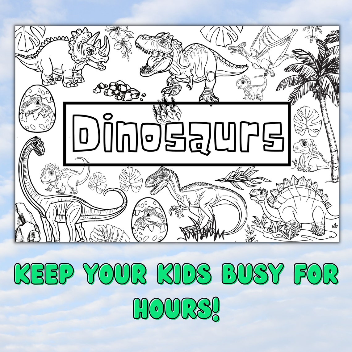 Dinosaur Coloring Poster Dinosaur PNG Coloring Page Poster - Etsy