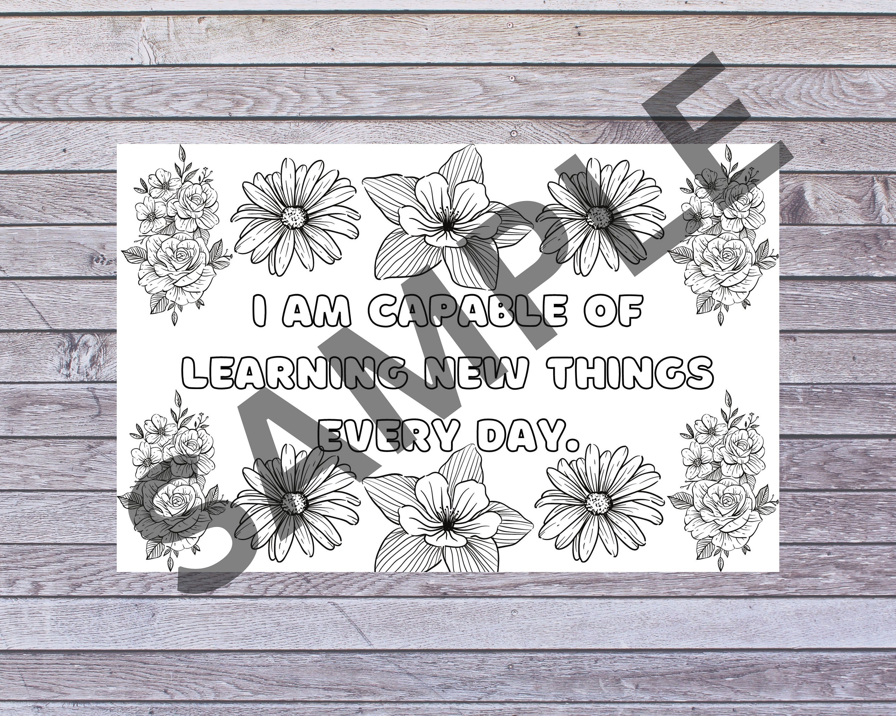 Affirmation Coloring Pages, for All Ages, With Flowers, Printable ...