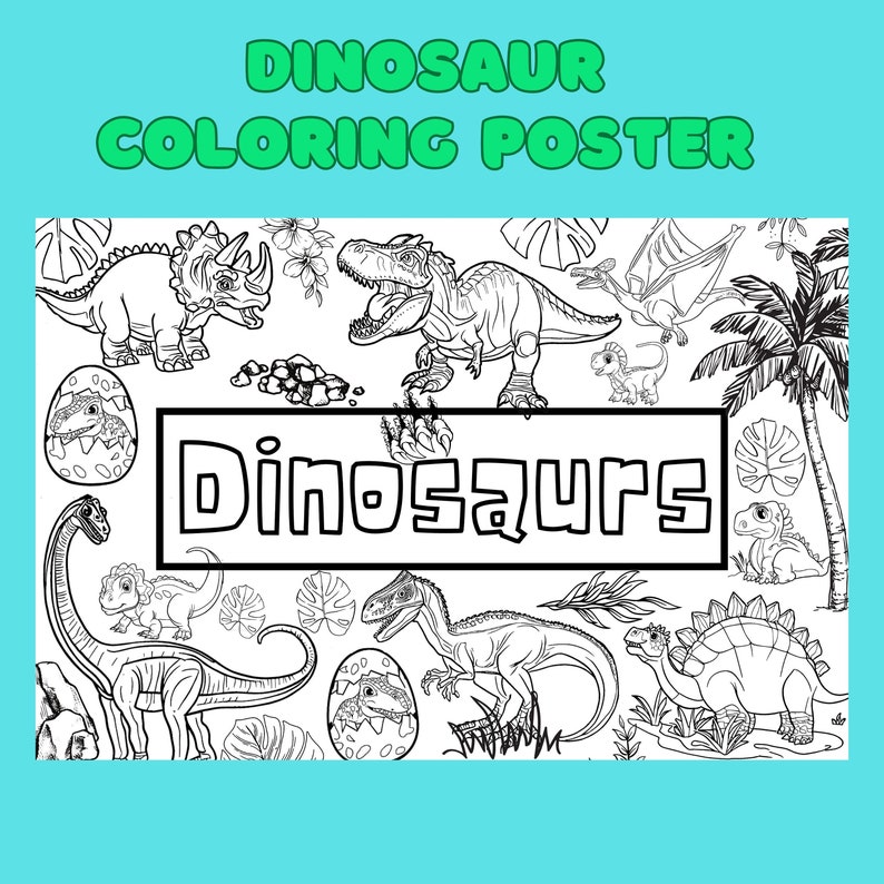 Dinosaur Coloring Poster, Dinosaur PNG, Coloring Page, Poster, Kid's ...