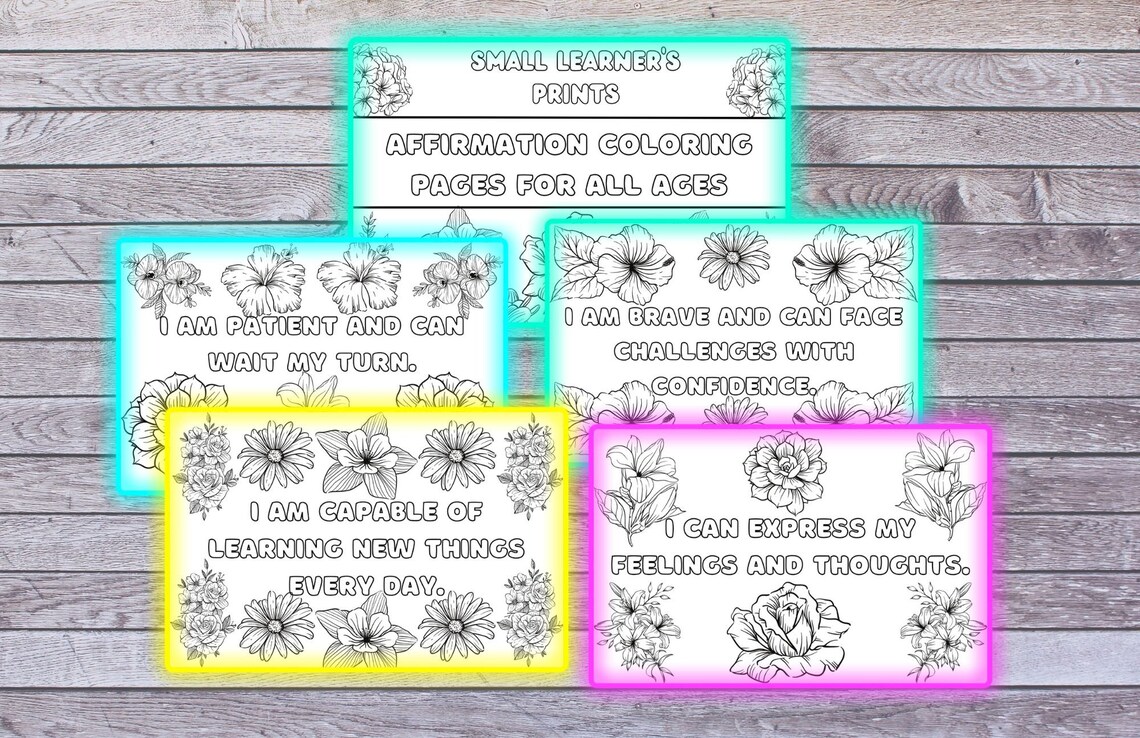 Affirmation Coloring Pages, for All Ages, With Flowers, Printable ...