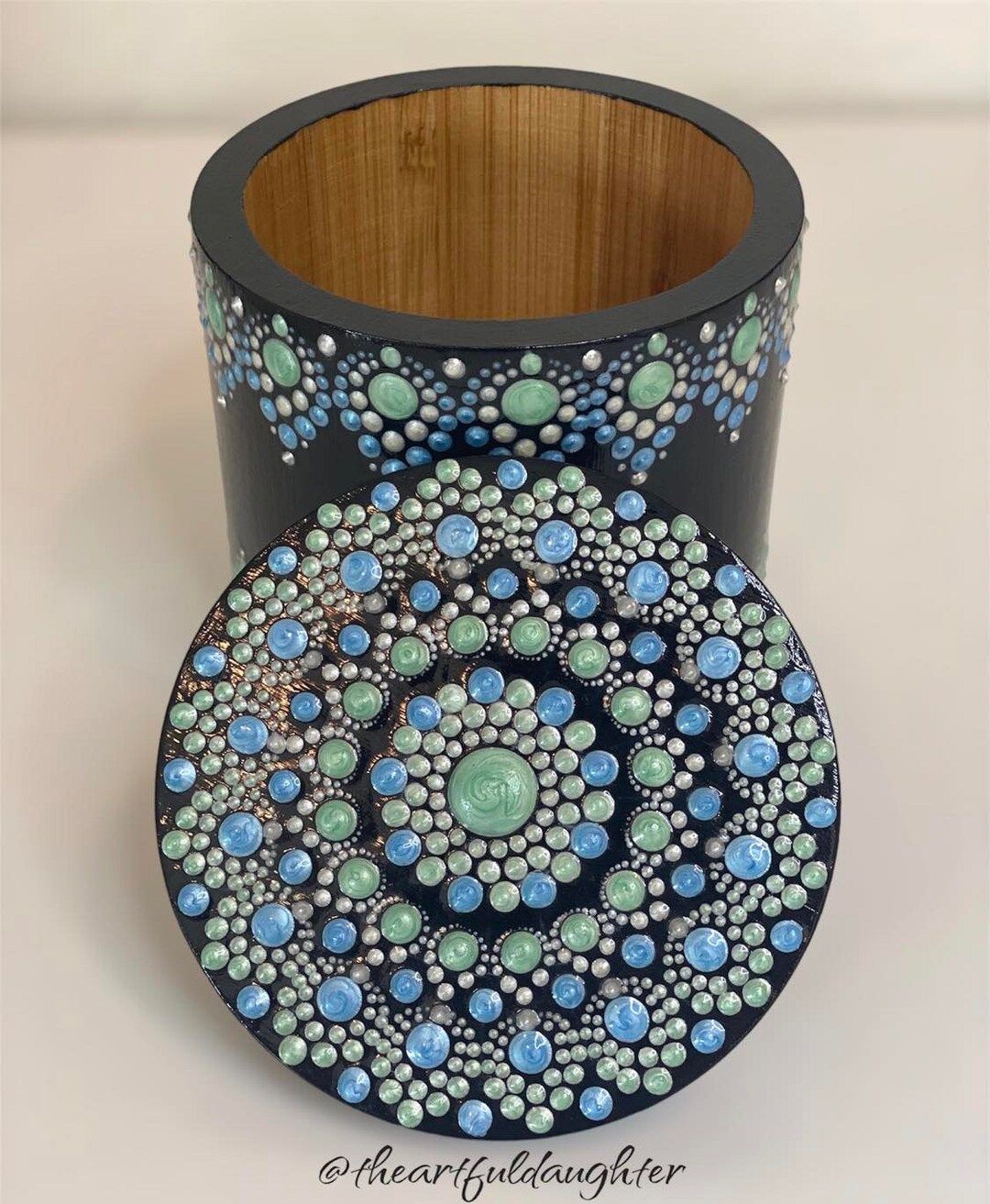 4" Hand Painted Mandala Container/bamboo/home Decor - Etsy