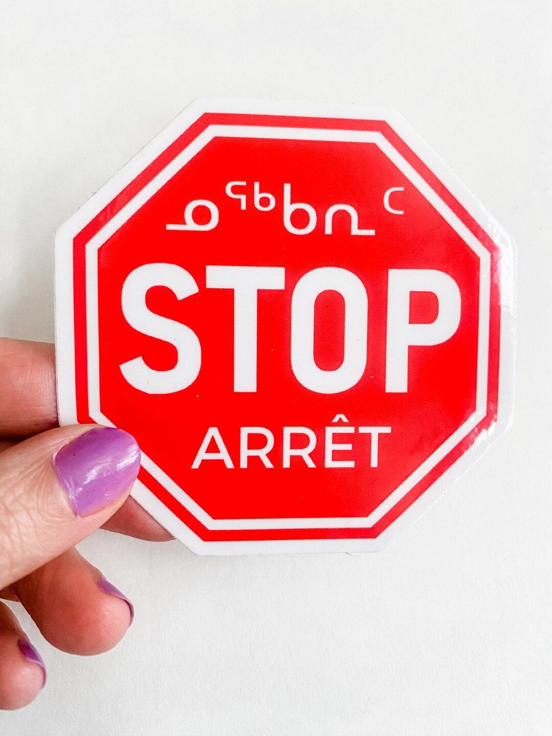 Nunavut Stop Sign, Trilingual, Arret, Inuktitut, English, French ...