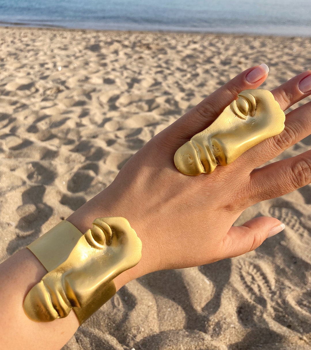 Madam Boho Gold Set Gold Statement Bracelet & Ring Set Boho - Etsy