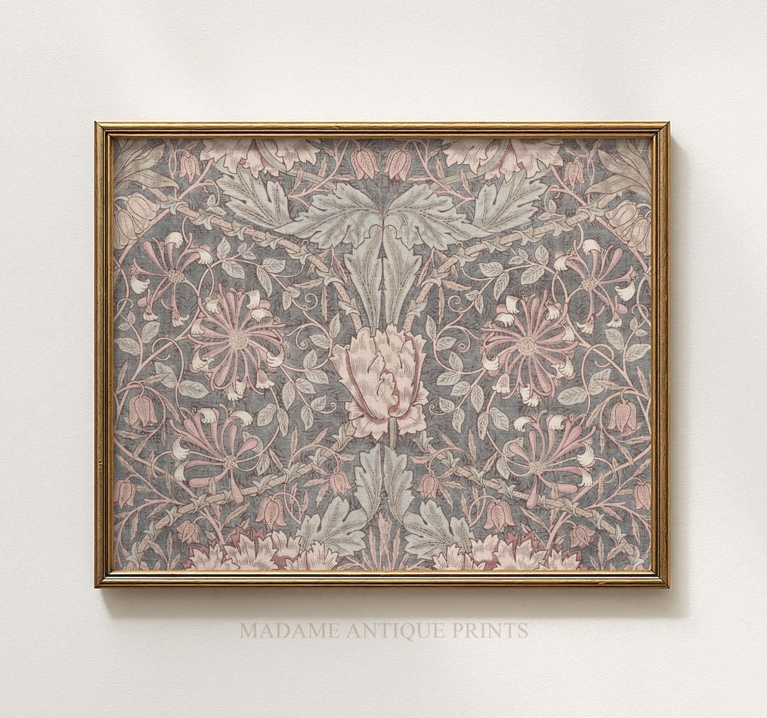 William Morris Style Floral Print, Vintage Textile Wall Art, Antique ...