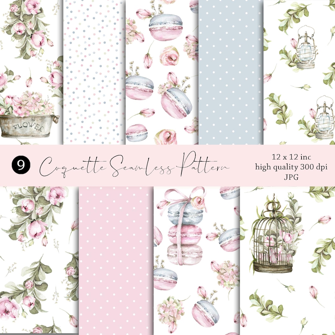 Coquette Seamless Pattern Set of 9, Printable Coquette Papers, Romantic ...