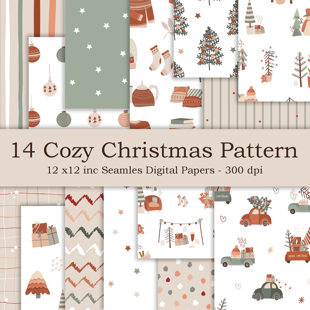 14 Cozy Christmas Paper, Printable Noel Pages, Christmas Seamless ...