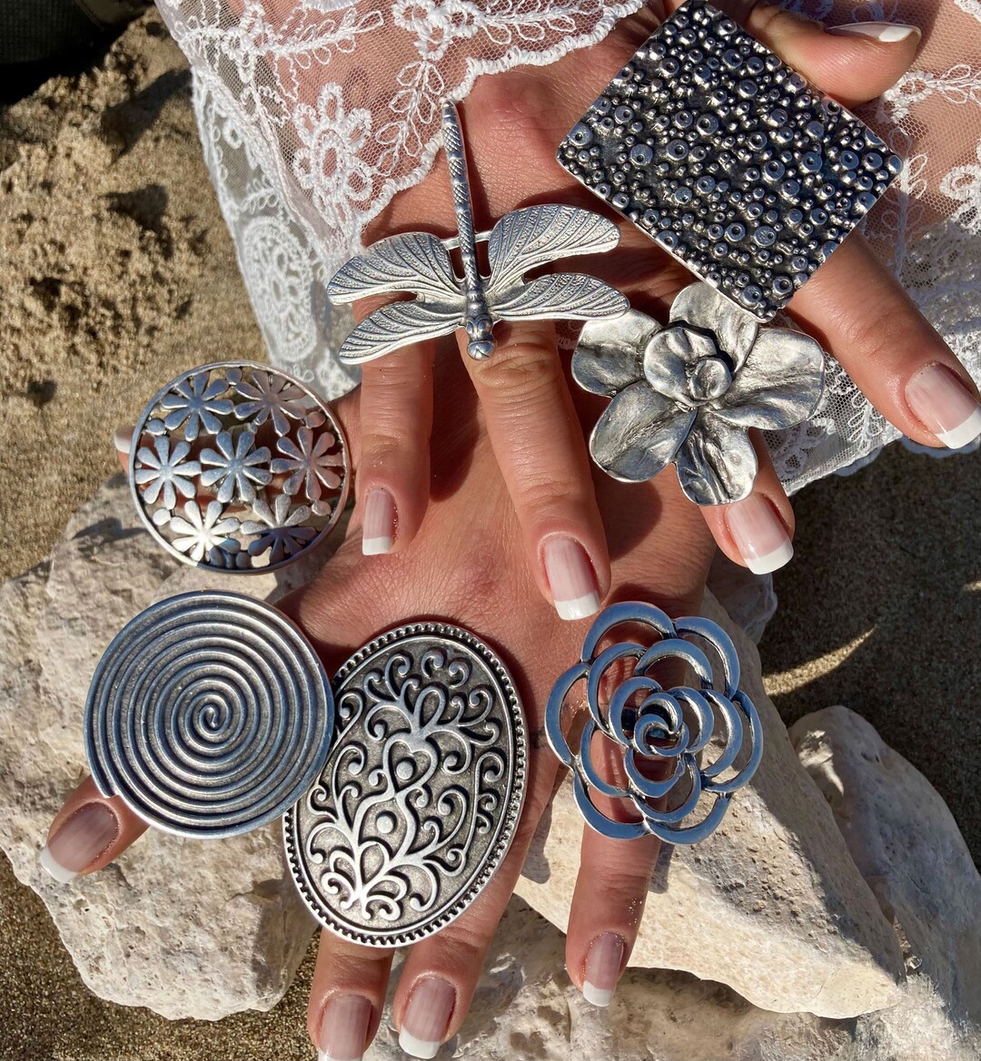 925 Silver Adjustable Ring, Boho Rings, Silver Statement Ring, Big ...