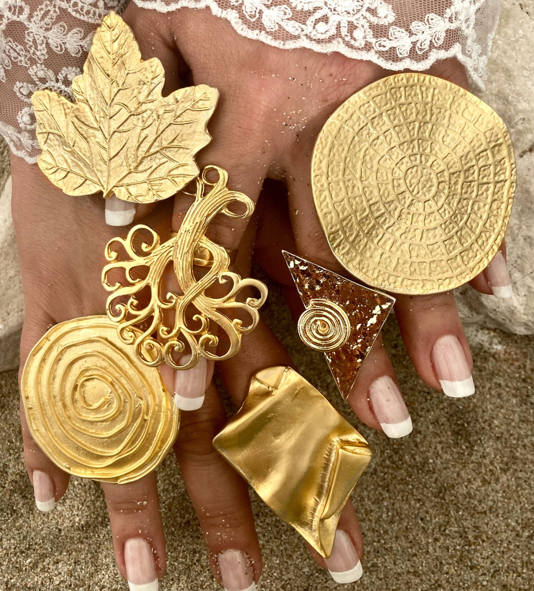 Adjustable Gold Ring, Boho Rings, Gold Statement Ring, Big Chunky Ring ...