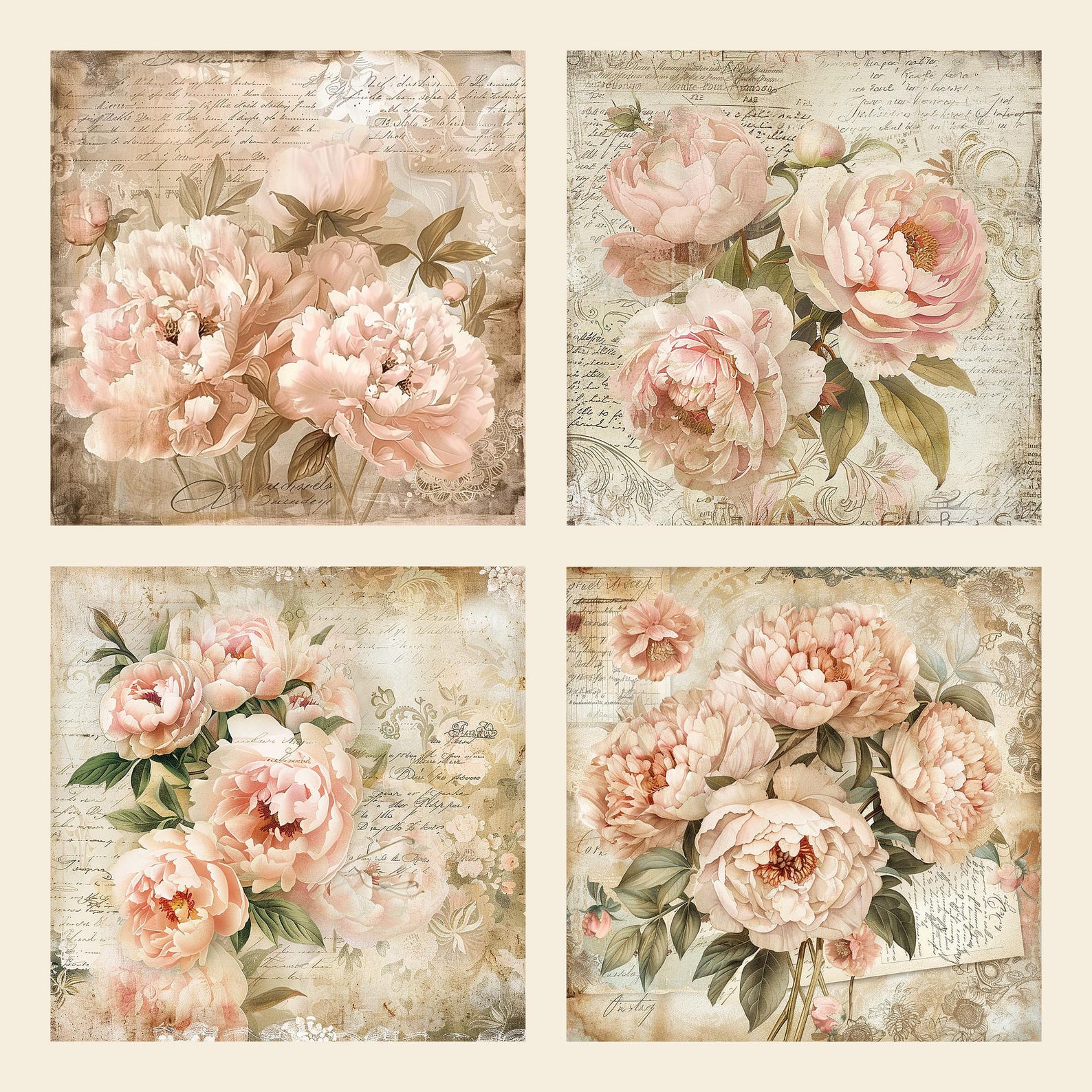 Vintage Floral Digital Paper, Set of 16, Printable Stationery, Fancy ...