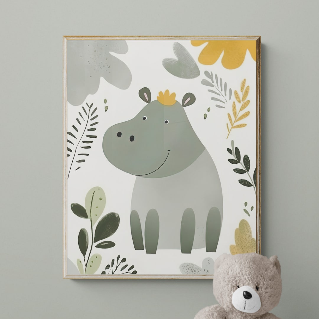 Hippo Boho Nursery Wall Art, Hippo Print, Safari Nursery Print, Boho ...