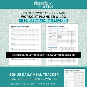 Printable Fitness, Health, Meal, Workout Planner Daily, Weekly Tracker ...