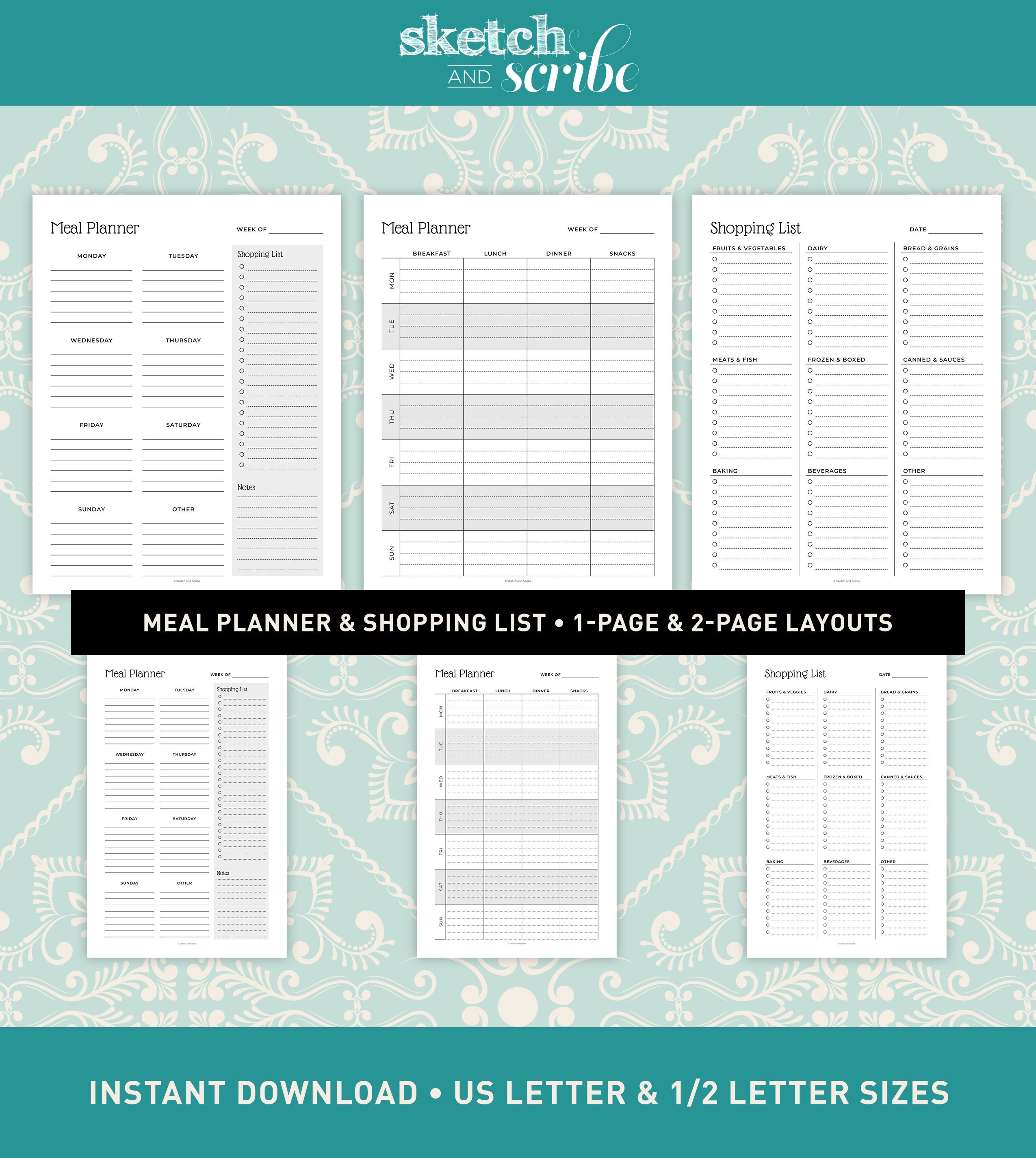Printable Weekly Meal Planner Grocery Shopping List PDF, Minimalist, US ...