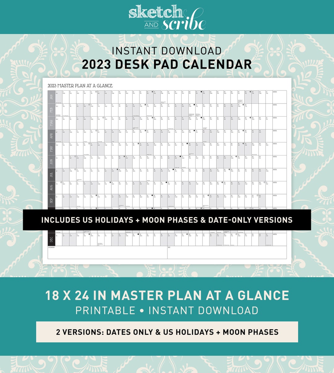Printable Large Format 2023 Desk Pad Calendar PDF 1 Year - Etsy Australia