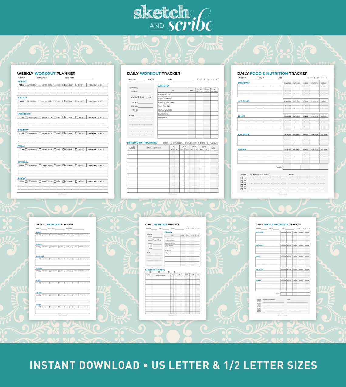 Printable Fitness, Health, Meal, Workout Planner Daily, Weekly Tracker ...