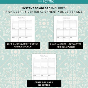 Printable Numberless Weekly Planner Calendar Pages PDF, Minimalist ...