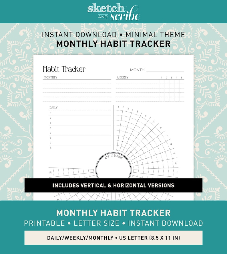 Printable Daily, Weekly, Monthly Habit Tracker PDF, Minimalist ...