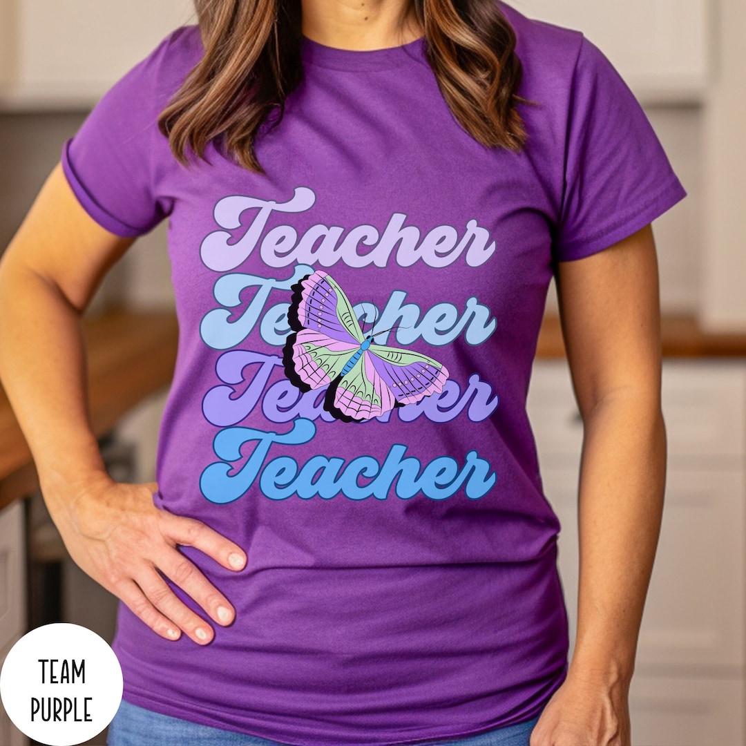 Spring Teacher Shirtretro Teacher With Butterfly Shirt Elementary ...