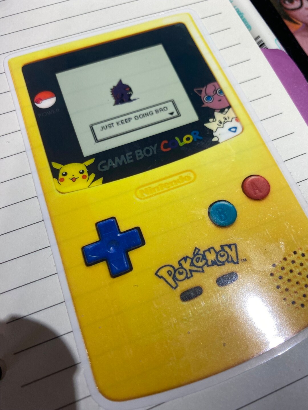 Pokemon Gameboy Sticker Genger Quote Just Keep Going Bro Decal Pikachu ...