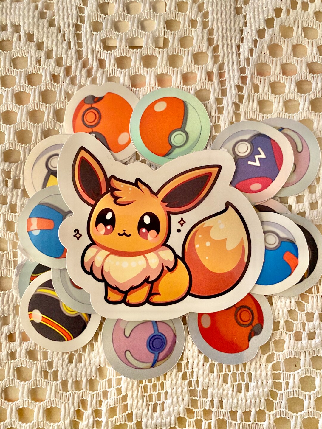 Cute Kawaii Eevee Sticker Happy Laminated Pokemon Decal Pokeball - Etsy