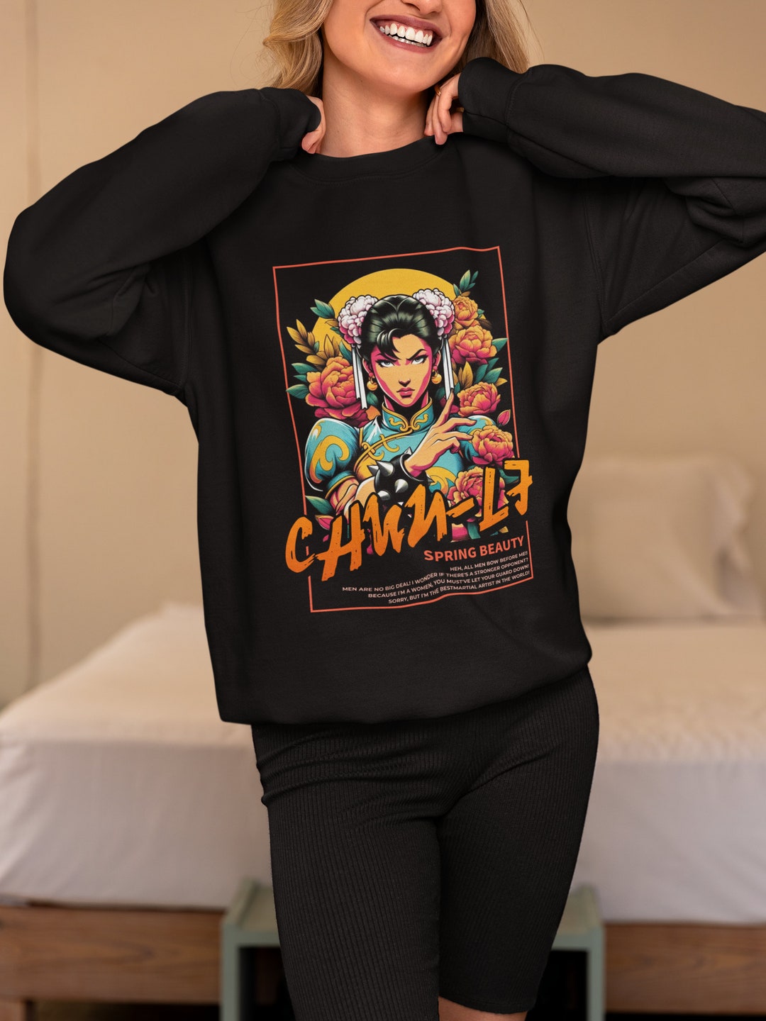 Chun Li Long Sleeve Graphic Sweatshirt Capcom Street Fighter Crewneck ...