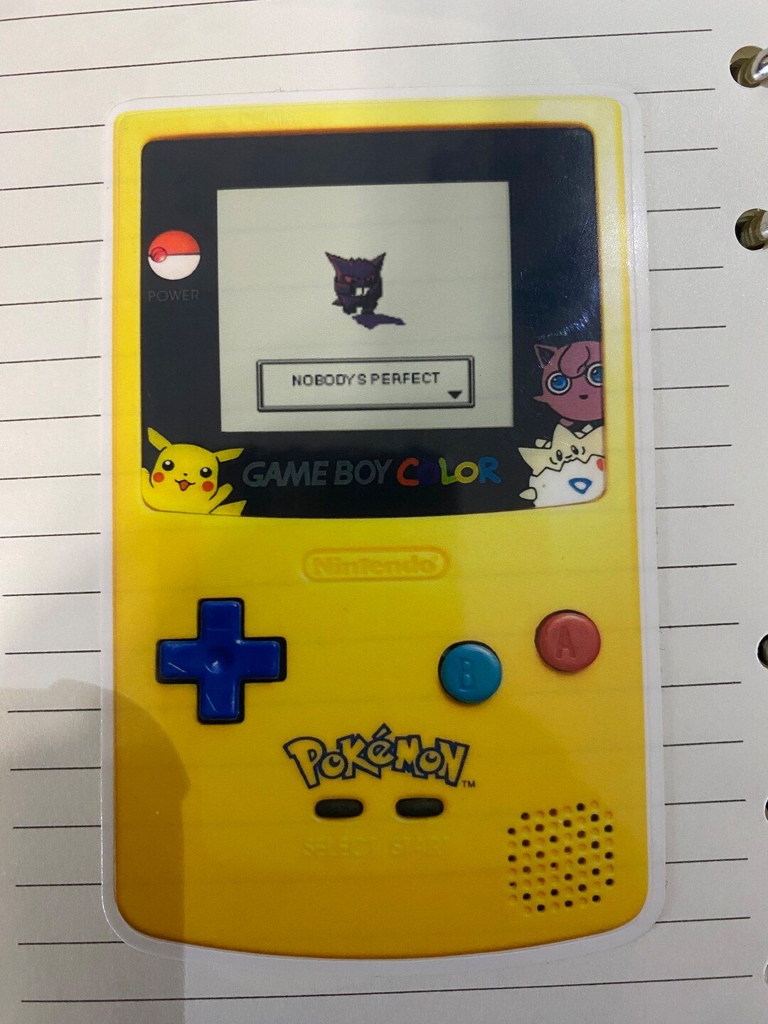 Pokemon Gameboy Sticker Genger Quote Nobody's Perfect Decal Pikachu ...