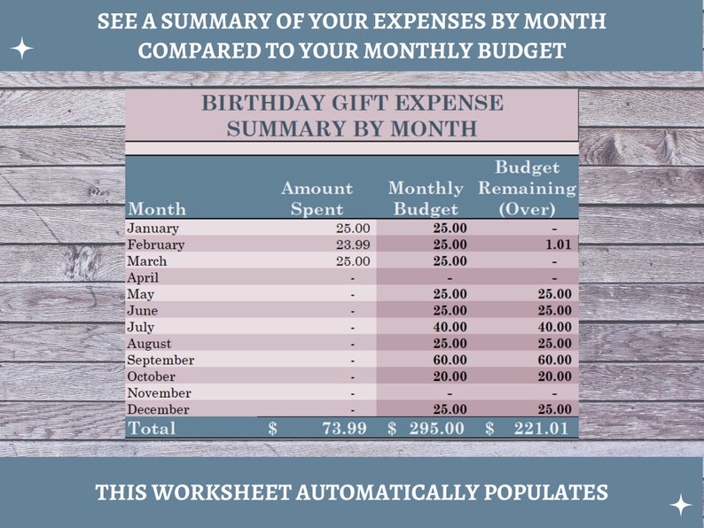 Birthday Gift Expense Budget Tracking Worksheet Microsoft - Etsy