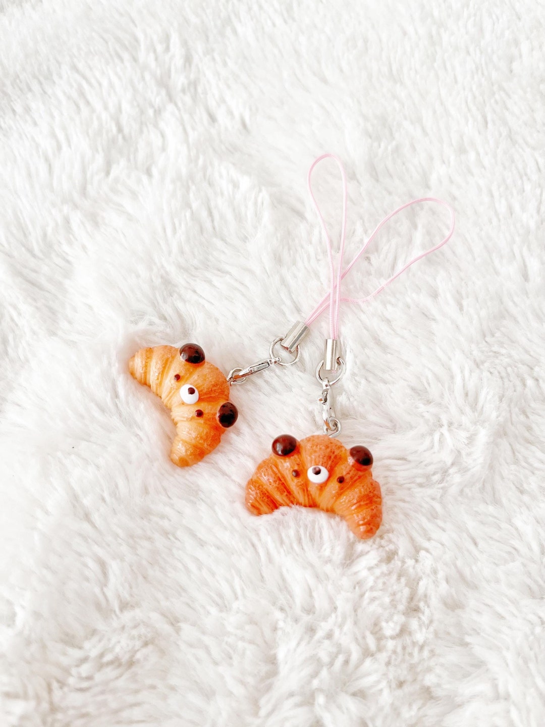 Croissant Teddy Bear Charm Kawaii Food Bear Phone/bag/purse Mini Charm ...