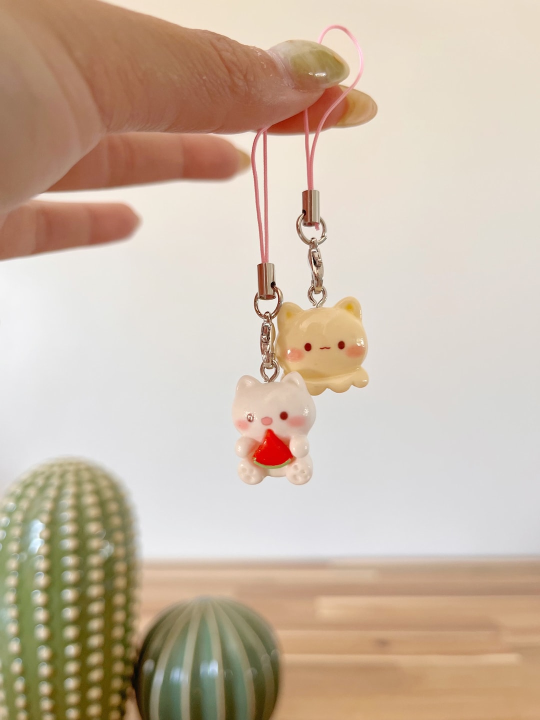 Kawaii Cat Phone Charm, Cute Kitty Keychain, Adorable Cat Keyring ...