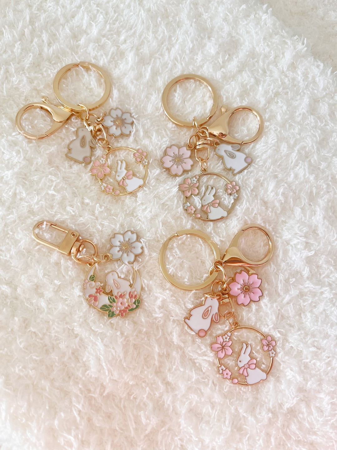 Cute Sakura Rabbit Keychain, Cute Bunny Keychain, Kawaii Flower Keyring ...