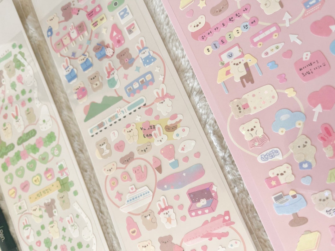 Japanese Kawaii Bear Animal Stickers Single Sheet Mini Glitter Holo ...