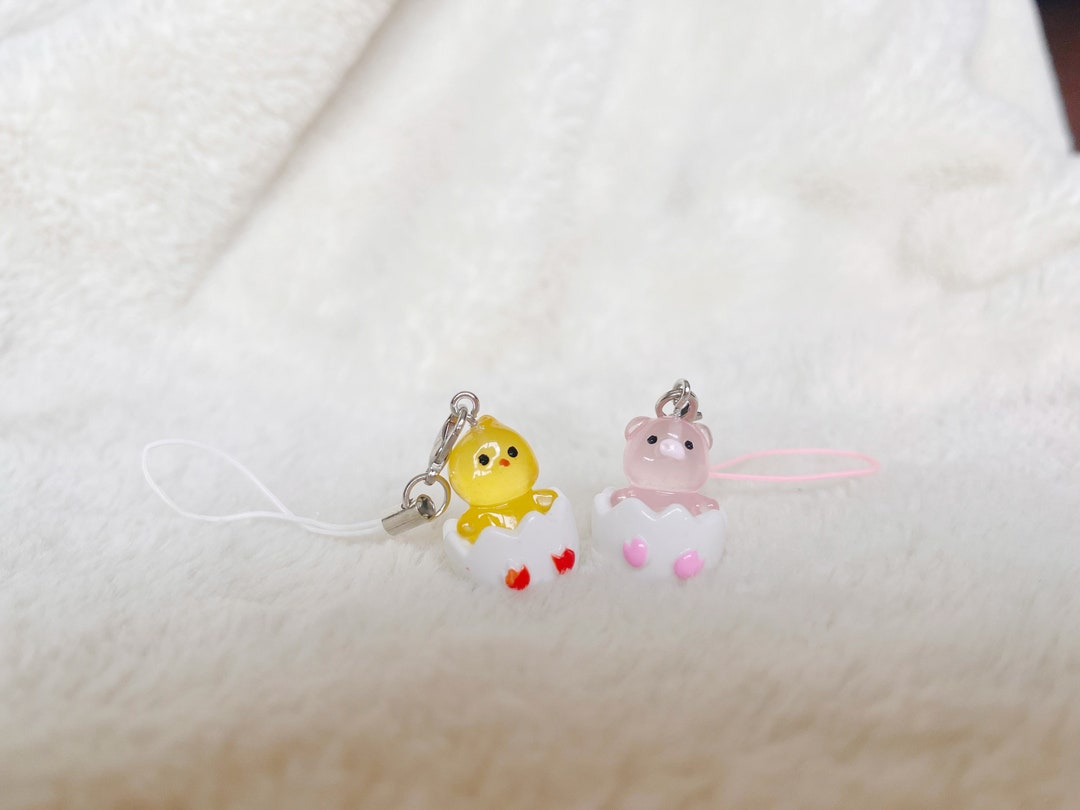 Cute Pig and Chick Egg Phone Charm, Kawaii Phone Accessory, Eggy ...