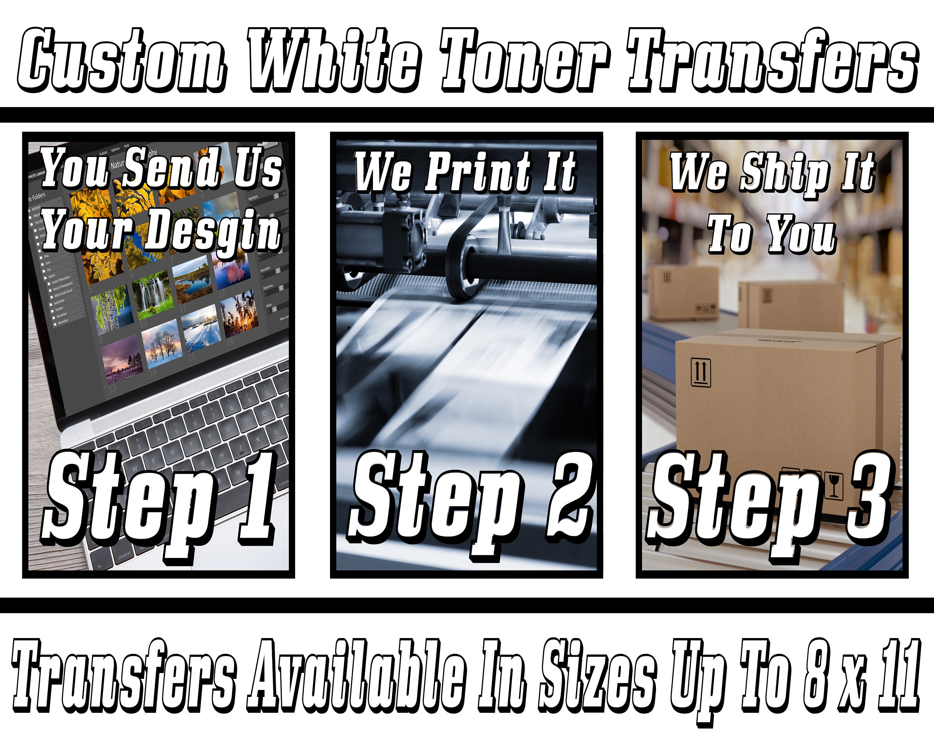 Custom White Toner Transfer, Logo or Text Printed on White Toner ...